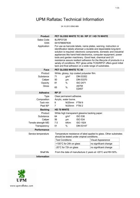 UPM Raflatac Technical Information UPM Raflatac Technical Information