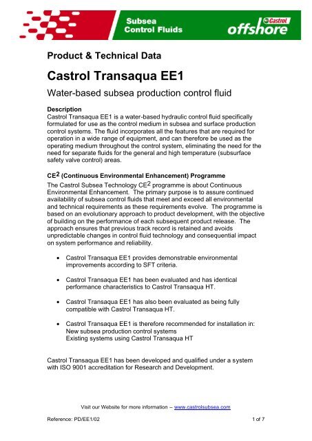 Castrol Transaqua EE1 Data Sheet - ER Trading AS