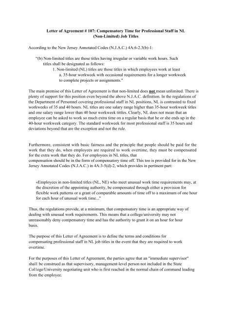 Letter of Agreement # 107: Compensatory Time for ... - Kean University