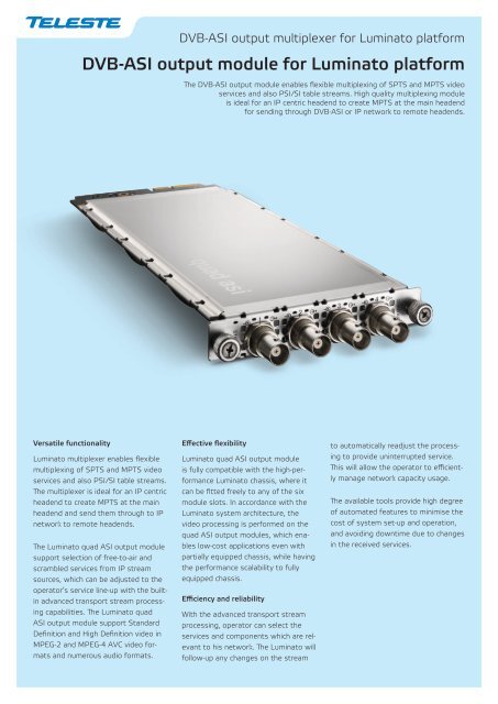 DVB-ASI output module for Luminato platform - HFC Technics