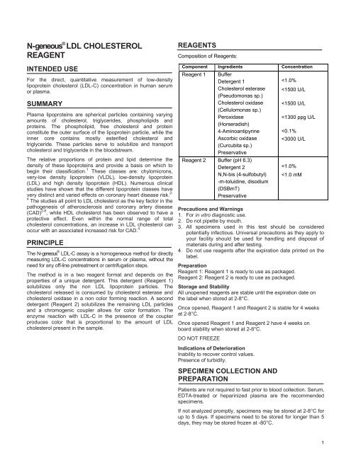 N-GENEOUSÃ‚Â® LDL CHOLESTEROL REAGENT - Sekisui Diagnostics
