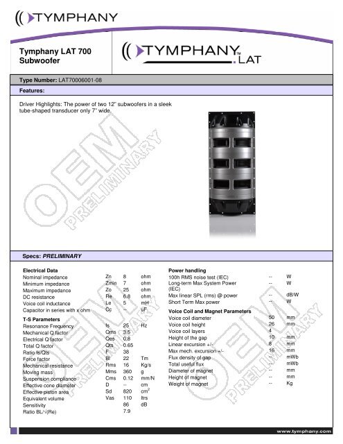 Tymphany LAT 700 Subwoofer - Solen