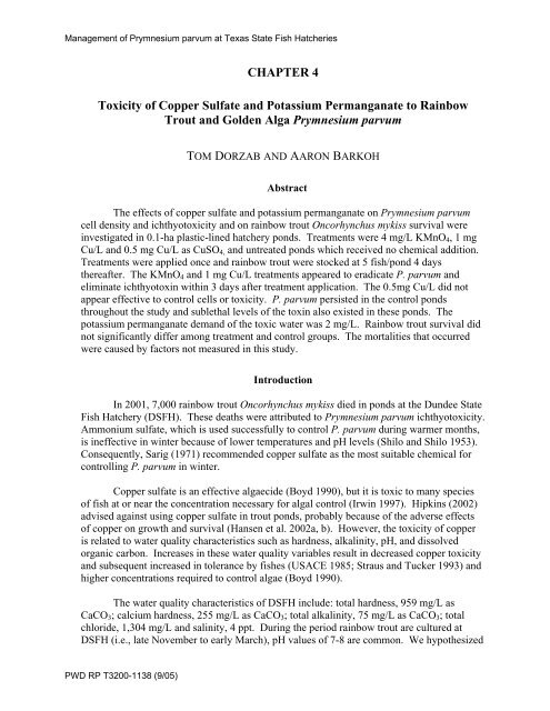 Toxicity of Copper Sulfate and Potassium Permanganate