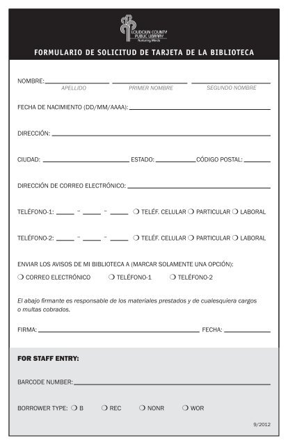 formulario de solicitud de tarjeta de la biblioteca - Loudoun County ...