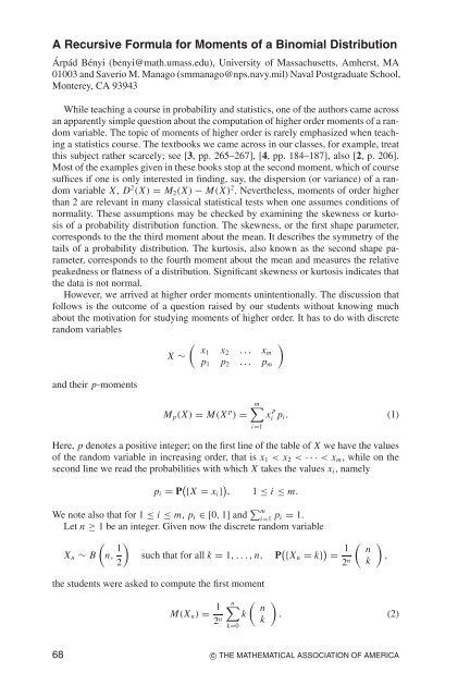 A Recursive Formula For Moments Of A Binomial Distribution a-recursive-formula-for-moments-of-a-binomial-distribution