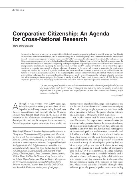 Comparative Citizenship: An Agenda for Cross-National Research