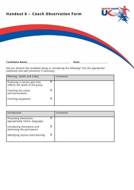 Handout 6 - Coach Observation Form (pdf) - Kent Sport