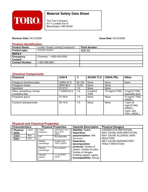 Loctite Thread Locking Compound - Toro