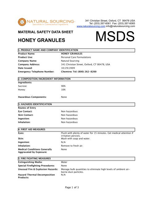 (MSDS) Honey Granules - Natural Sourcing, LLC