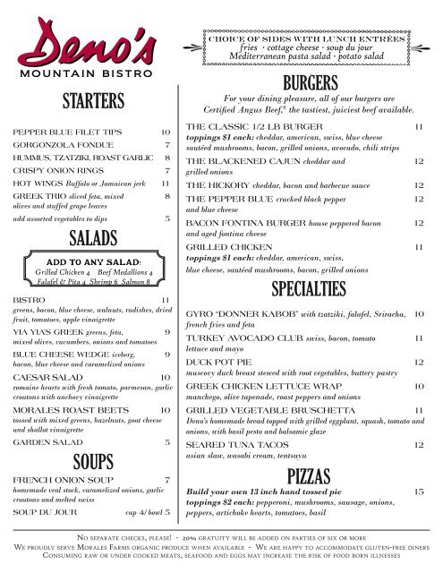 Lunch Menu - Deno's Mountain Bistro