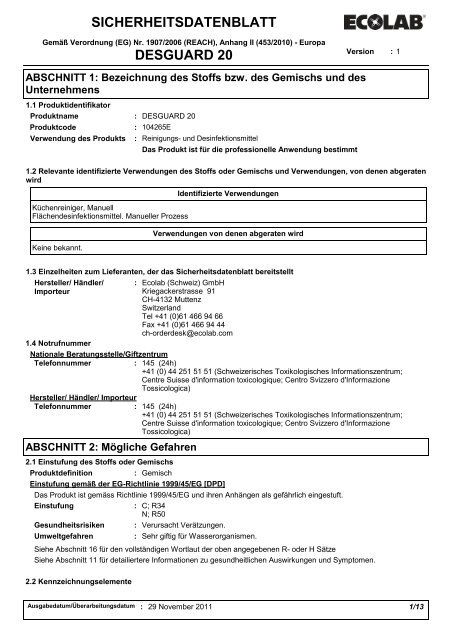 SICHERHEITSDATENBLATT DESGUARD 20