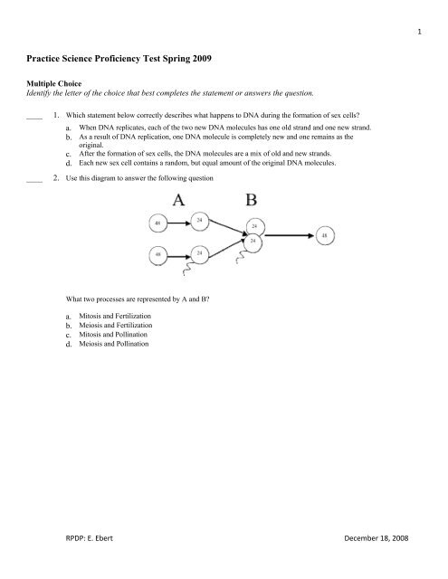 Practice Science Proficiency Test Spring 2009 - RPDP