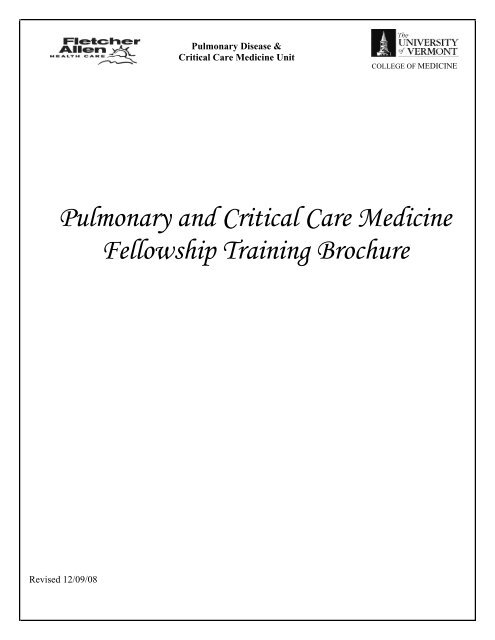 Pulmonary and Critical Care Medicine Fellowship Training Brochure