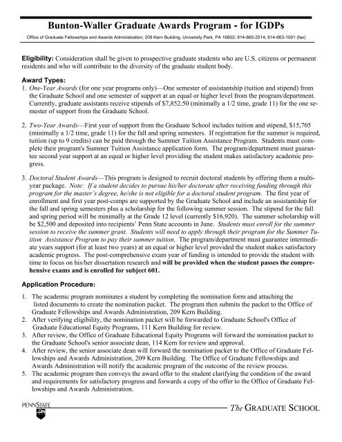 Bunton-Waller Graduate Awards Program - for ... - the list of offices