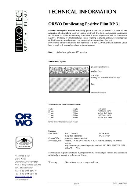 ORWO Tech Specs DP31