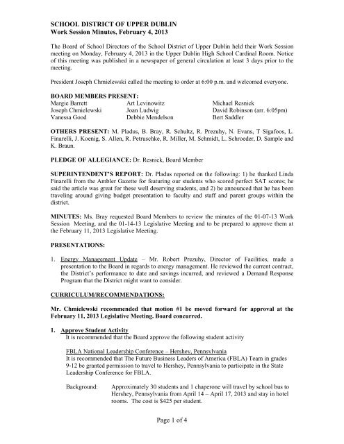 SCHOOL DISTRICT OF UPPER DUBLIN