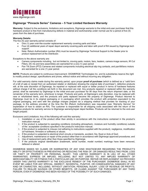 Warranty Information - Digimerge