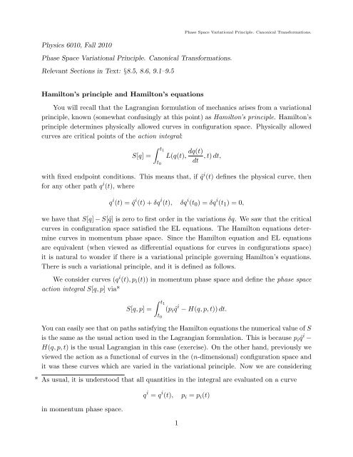 Phase Space Variational Principle Canonical Transformations