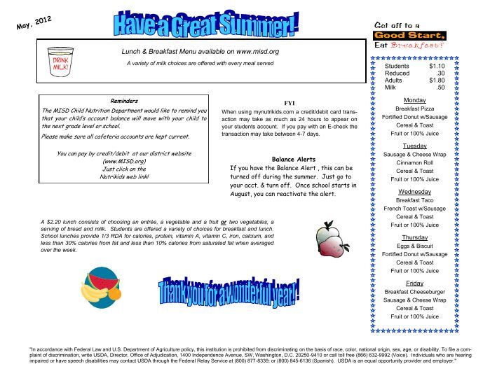 MISD Monthly Lunch and Breakfast Menus - Montgomery ISD