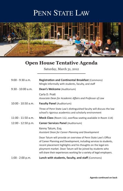 Open House Tentative Agenda - Penn State Law