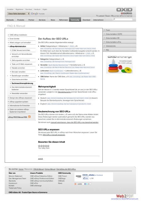 OXID eSales | Der Aufbau der SEO URLs | eShop Manual | FAQ ...