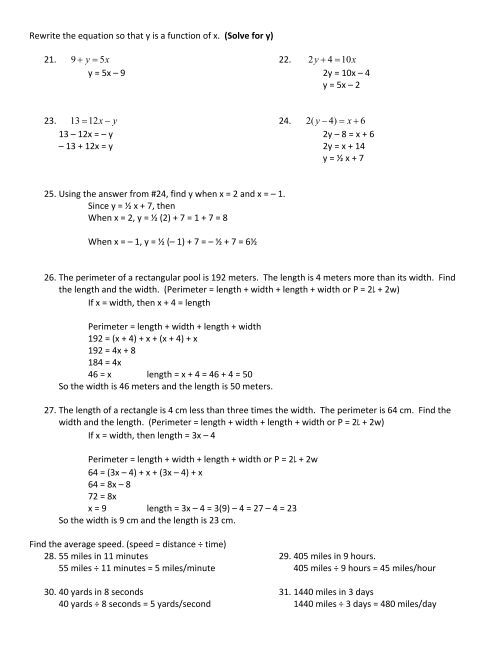 Algebra 1 â Chapter 3 Review Answers