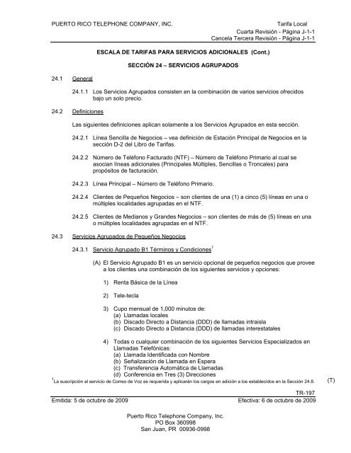 PUERTO RICO TELEPHONE COMPANY, INC. Tarifa Local ... - Claro