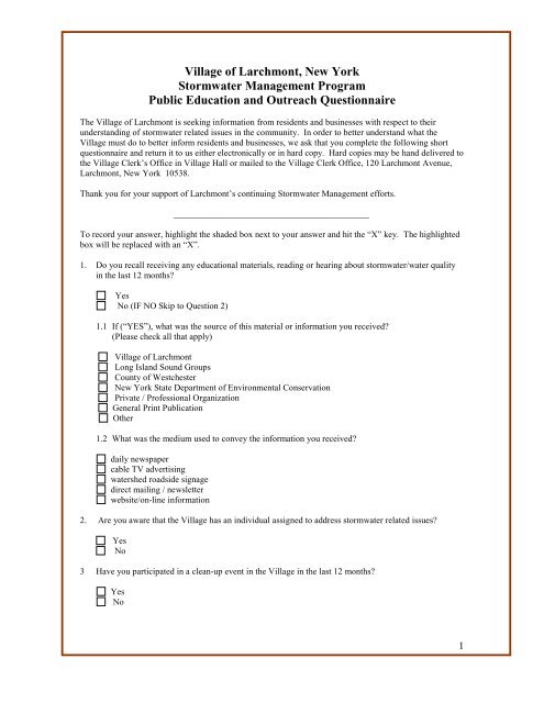 Household Natural Hazards Preparedness Questionnaire - Larchmont