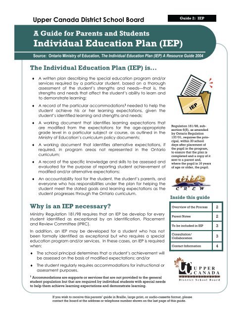 Individual Education Plan (IEP) - Upper Canada District School Board