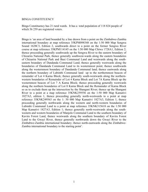 1 BINGA CONSTITUENCY Binga Constituency has 21 rural wards. It ...