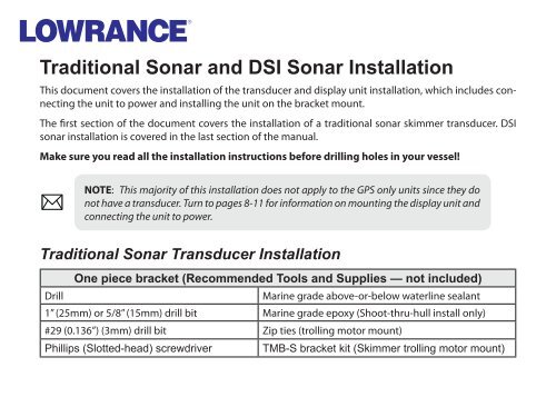 Sonar and DSI Installation Manual - Lowrance