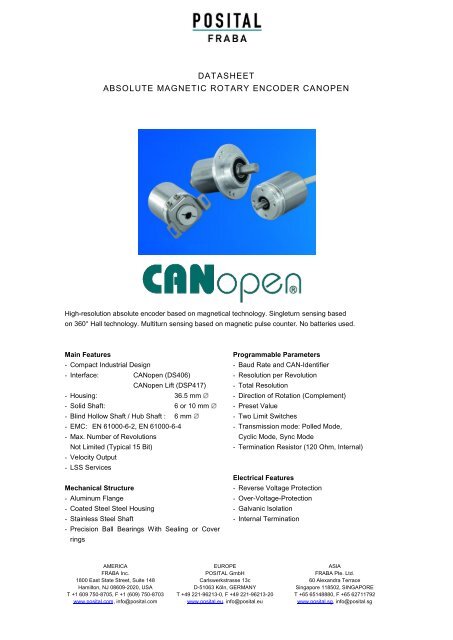 datasheet absolute magnetic rotary encoder canopen