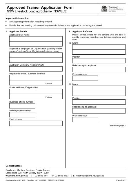 NSW Livestock Loading Scheme - RTA