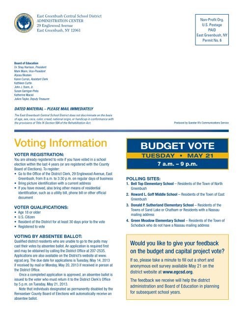 Budget Newsletter - East Greenbush Central School