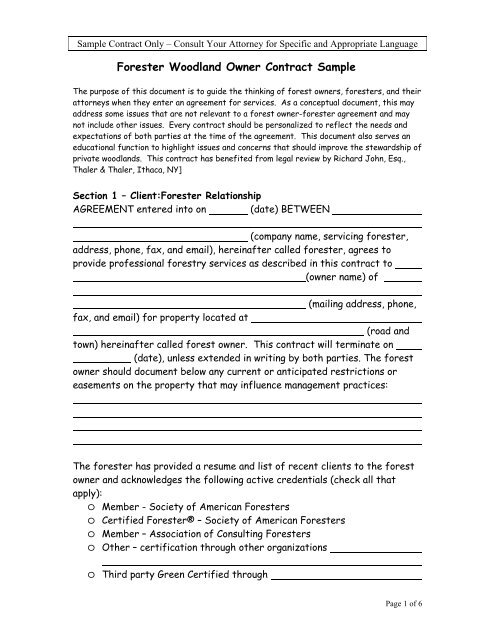Forester Woodland Owner Contract Sample