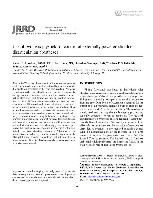 Use of two-axis joystick for control of externally powered shoulder ...