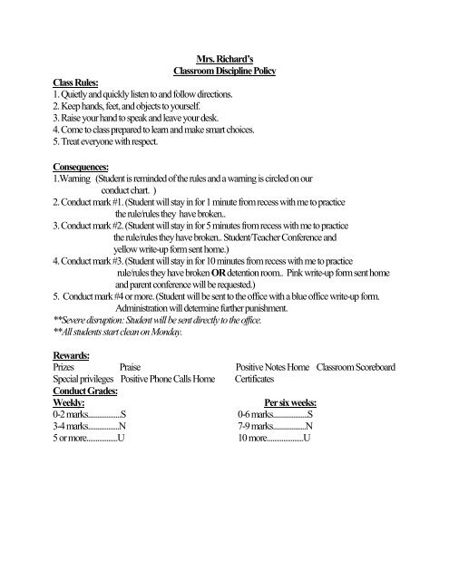 Classroom Discipline Letter