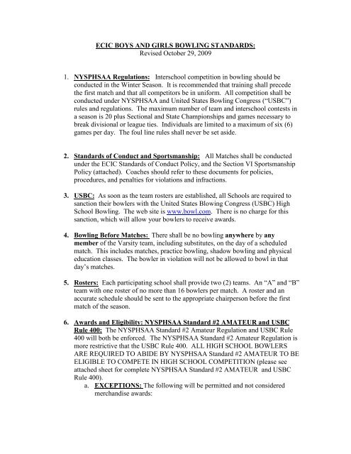 ECIC BOYS AND GIRLS BOWLING STANDARDS ... - Section VI