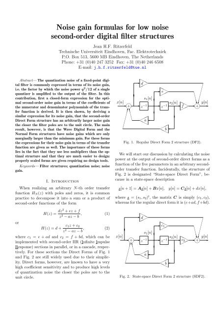 Noise gain formulas for low noise second-order digital filter structures