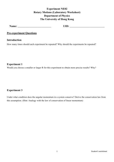 Rotary Motion Sensor Laboratory Worksheet - Department of ...