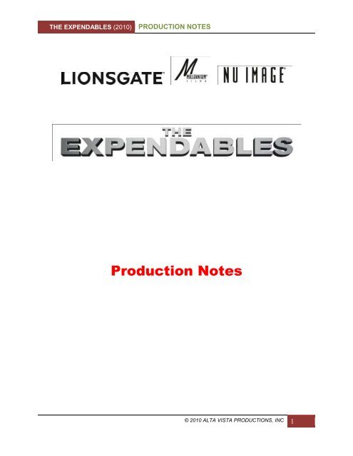 Production Notes PDF - Visual Hollywood