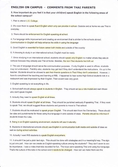ENGLISH ON CAMPUS - COMMENTS FROM THAI PARENTS