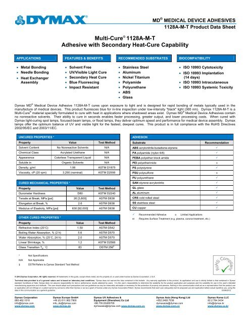 1128A-M-T Product Data Sheet - Dymax Corporation