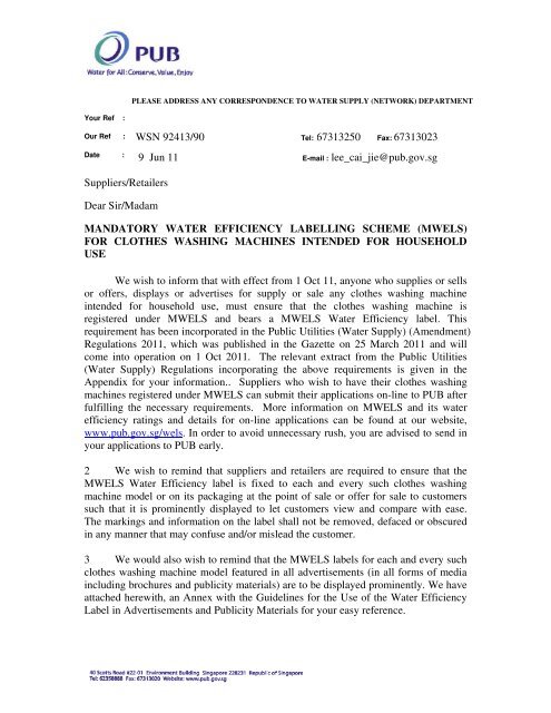 on Mandatory Water Efficiency Labelling Scheme (MWELS) - PUB