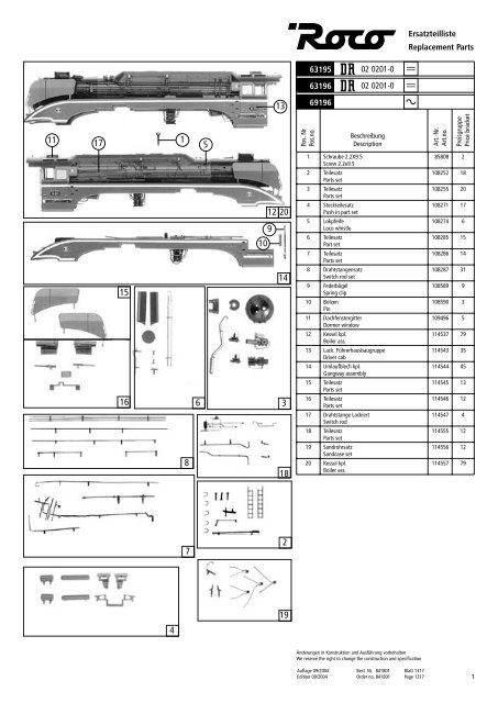 Ersatzteilliste Replacement Parts 63195 02 0201-0 63196 69196 02 ...
