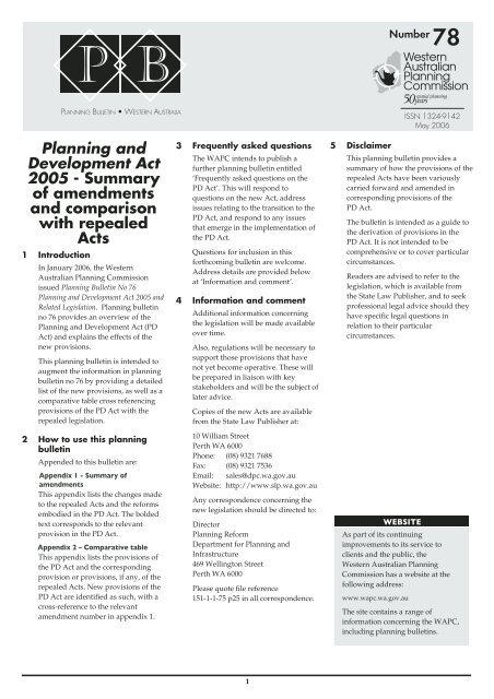 Planning and Development Act 2005 - Summary of amendments ...