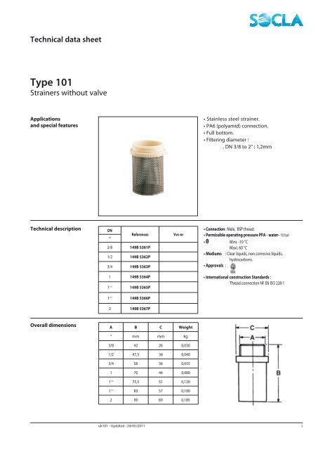 Technical data sheet Type 101 - SOCLA