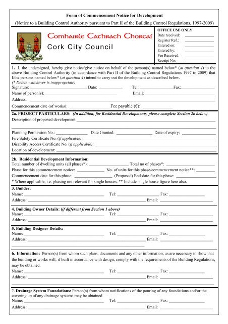 Commencement Notice Form - Cork City Council