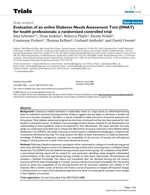 Evaluation of an online Diabetes Needs Assessment Tool (DNAT ...