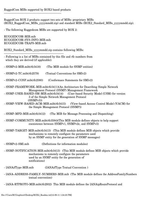 RuggedCom MIBs supported by ROX2 based products ...